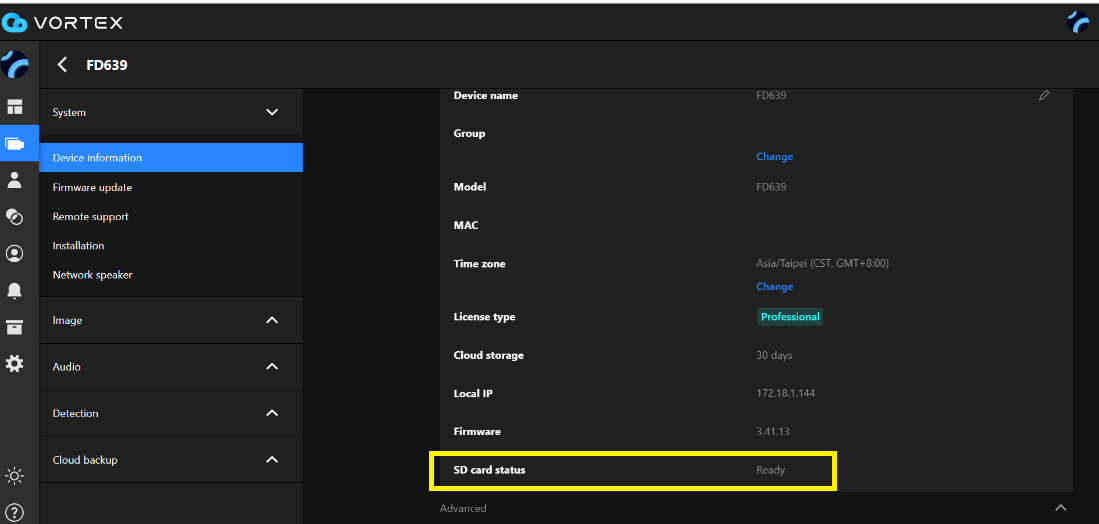 [VORTEX Portal] How to check your SD card status through the portal ...