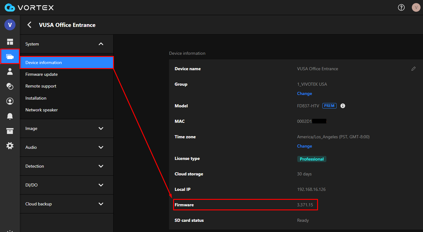 [VORTEX] Where can I find the firmware version installed on my devices ...