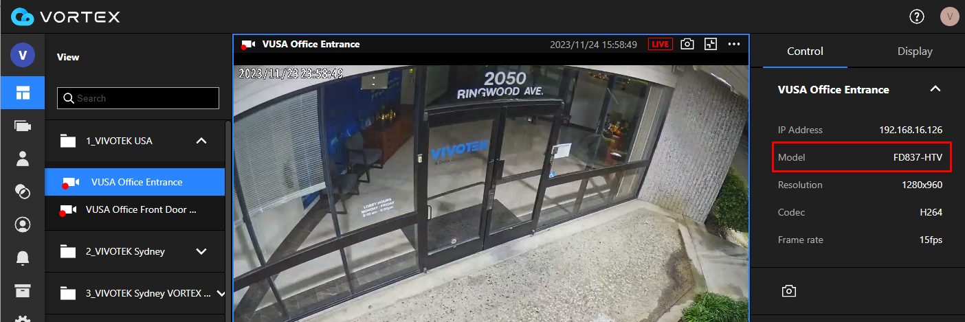 [VORTEX Portal] Where can I verify the model name of my camera in the ...